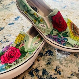 Vans | Shoes | Custom Painted Floral Vans | Poshmark